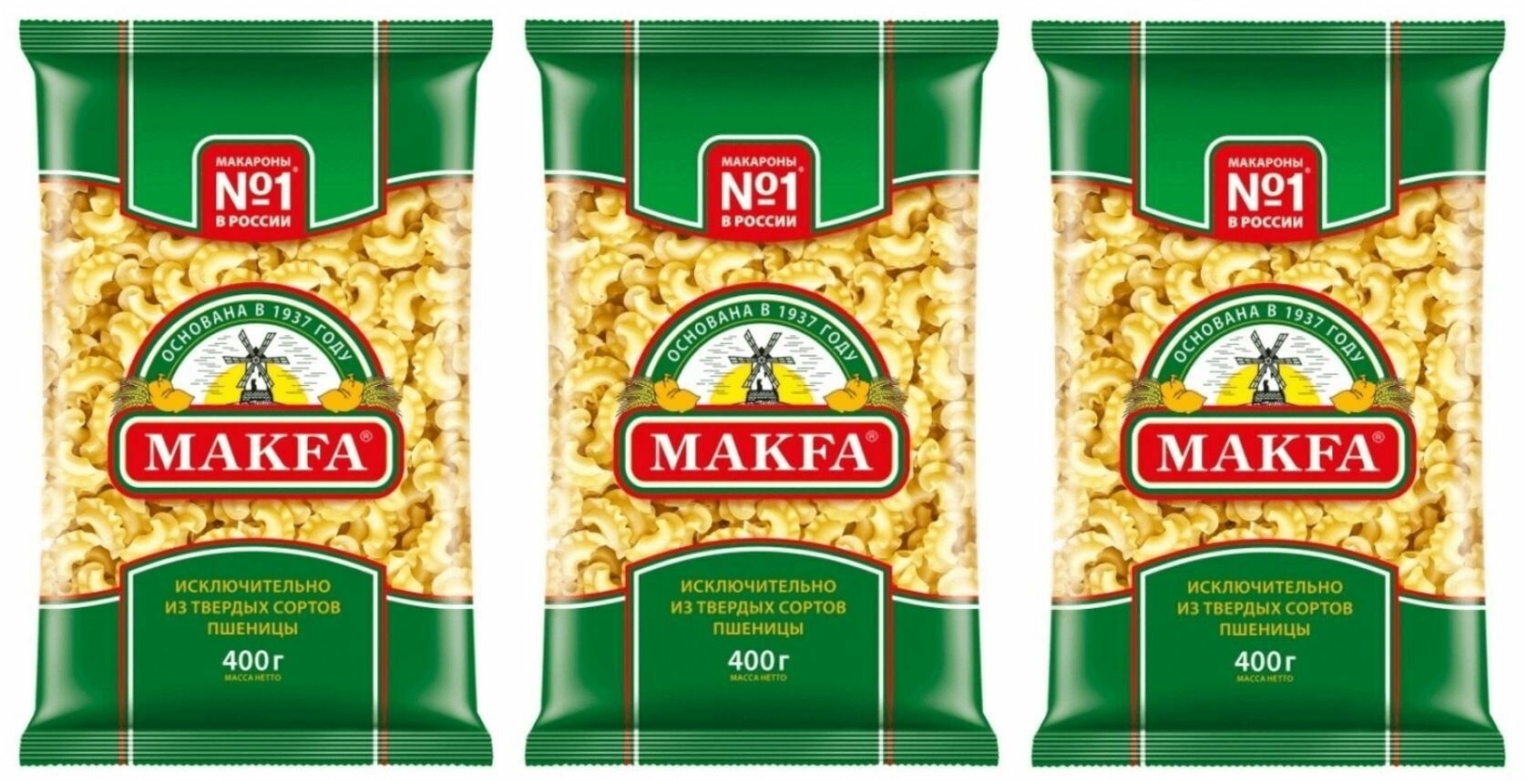 Makfa Макаронные изделия Петушиные гребешки, из твердых сортов пшеницы, 400 гр, 3 шт.