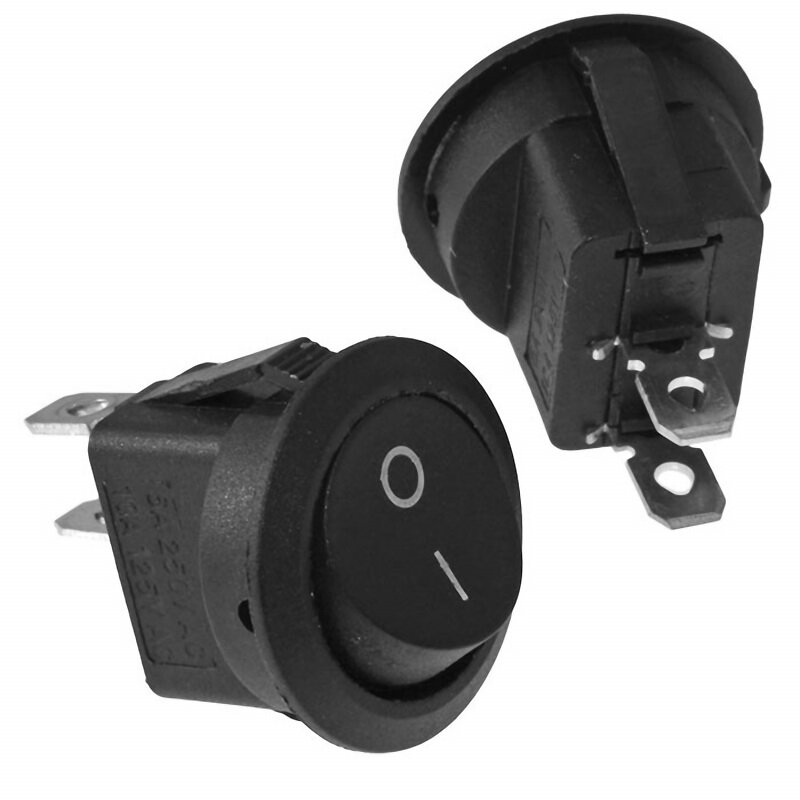 Клавишный переключатель круглый, черный, 2 контакта ON-OFF