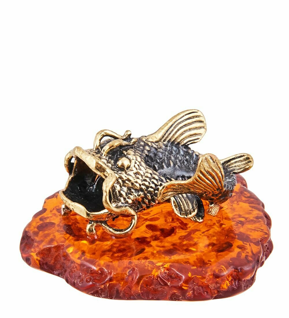 Фигурка 'Рыба Сом' (латунь, янтарь)