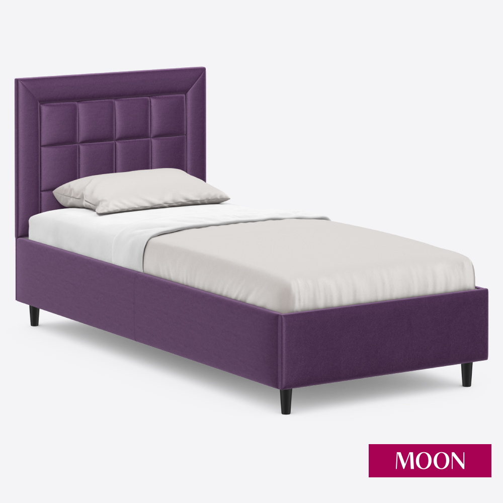 Кровать односпальная без подъемного механизма на ножках, MOON FAMILY 1251, размер 90х200 см, велюр фиолетовый. Ортопедическое основание в комплекте