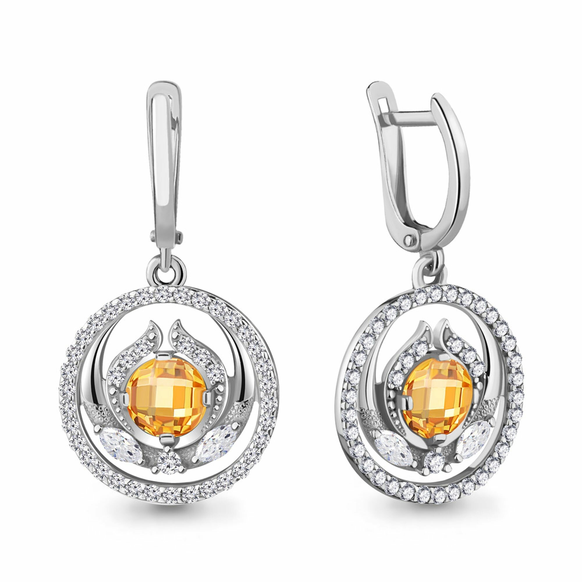 Серьги, серебро, 925 проба, родирование, фианит