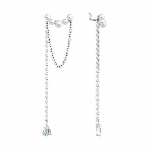 Серьги с подвесками, серебро, 925 проба, родирование, жемчуг имитация