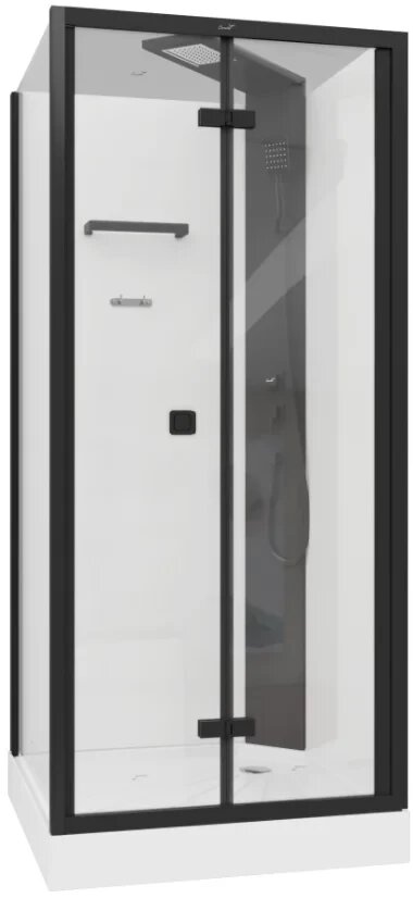 Душевая кабина Ceruttispa BELLA90B 90x90x225 см, без крыши, низкий поддон, профиль черный матовый, стекло прозрачное