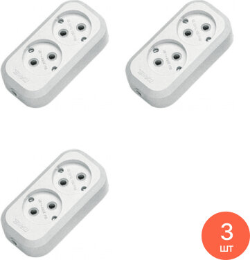 Блок розеток Makel / Макел 2 гнезда без заземляющих контактов, белый MGP101 / колодка электрическая для удлинителя (комплект из 3 шт)