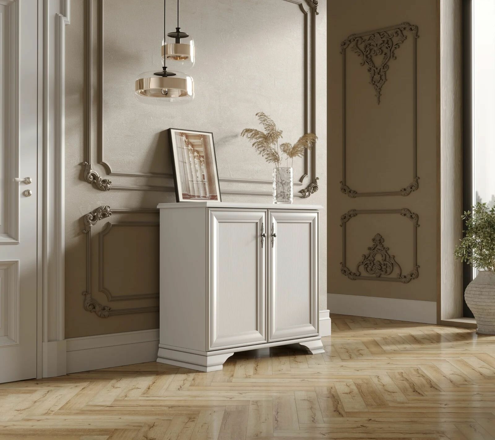 Тумба Kentaki KOM2D белая, напольная с полкой