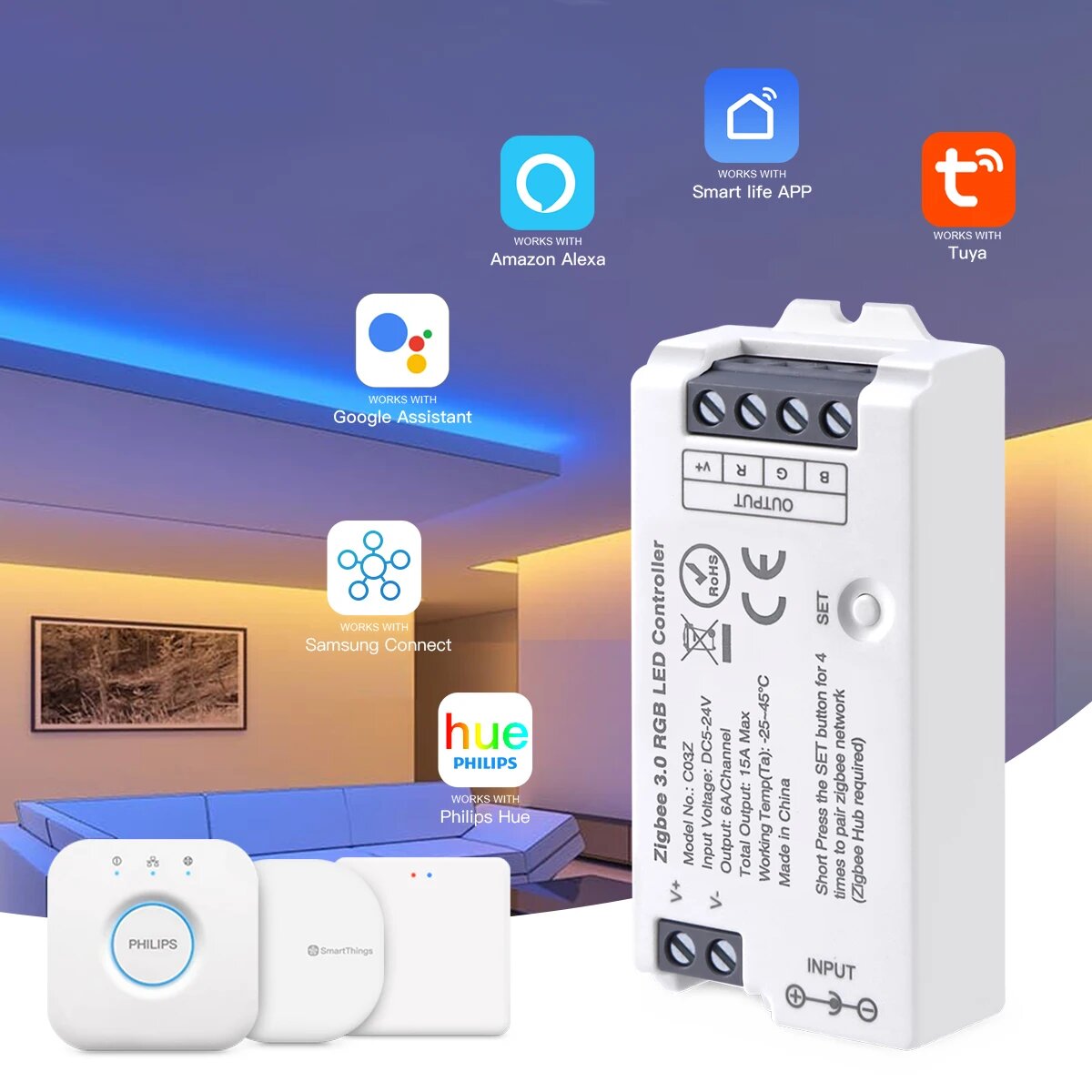 Zigbee 3.0 Двухцветный LED контроллер CCT Controller — фото 1