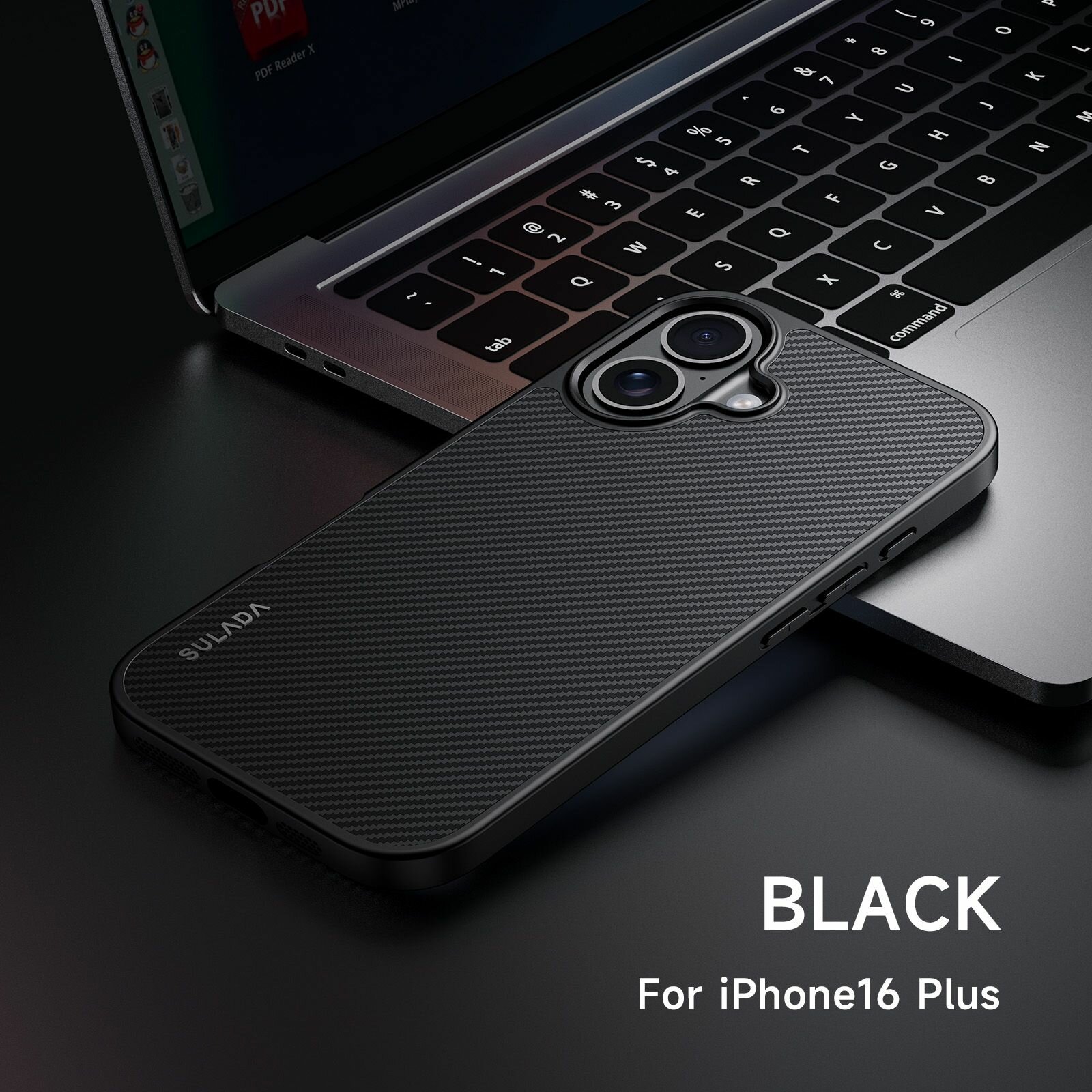 SULADA Роскошное кожаный MagSafe Чехол для Apple iPhone 16 Plus (Эпл Айфон 16 Плюс) из текстурированной кожи из углеродного волокна