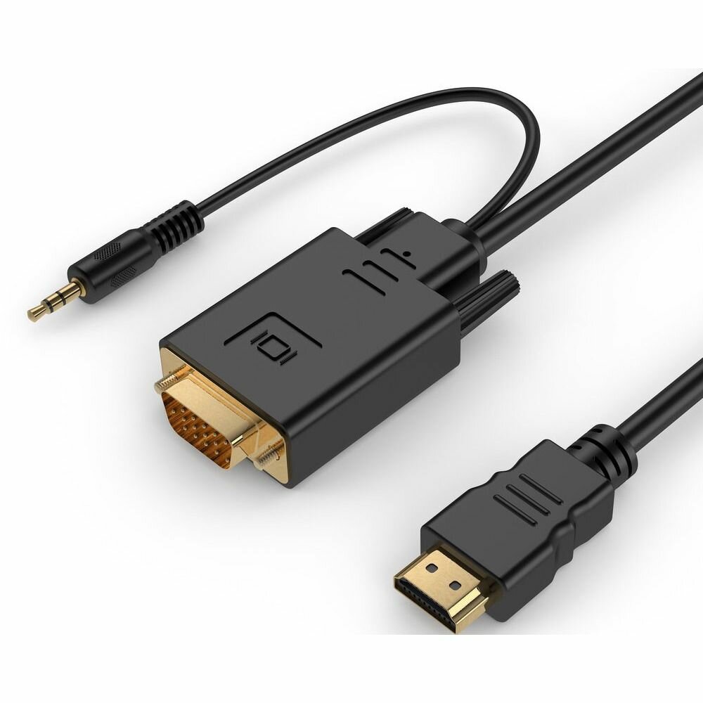 Кабель Cablexpert HDMI-VGA, 19M/15M + 3.5Jack, 1.8м, черный, позол. разъемы