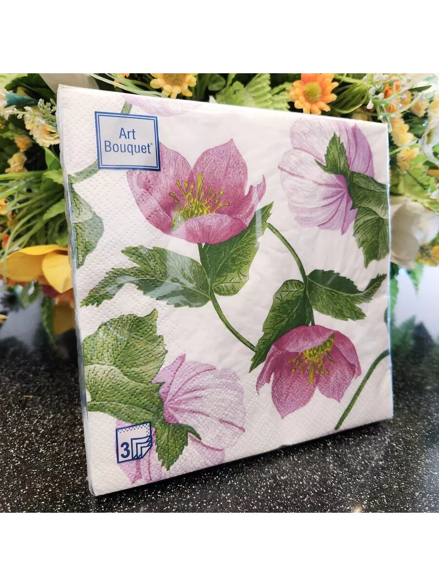 Салфетки Art Bouquet "Декоративный цветок", бумажные, 33x33 см, белые