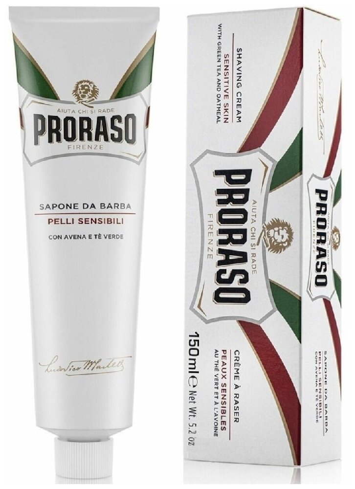 Крем для Бритья для Чувствительной Кожи с Зеленым Чаем и Овсом Proraso 150 мл