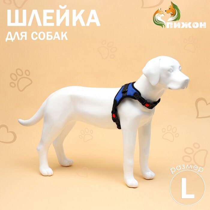 Шлейка К7, размер L, ОГ 64-86 см, вес 18- 27.5 кг, мягкая, светоотражающая, синяя