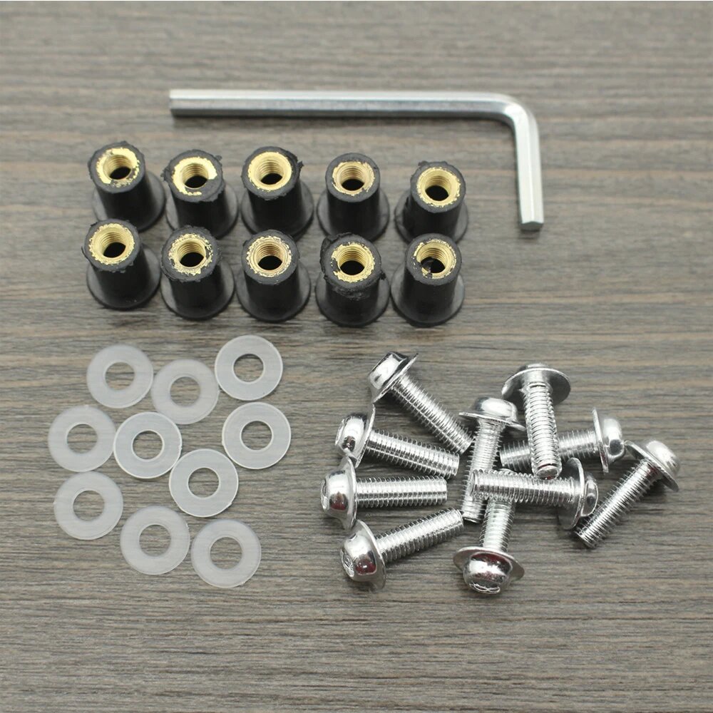 Набор Из 10 Универсальных Металлических Болтов 5 Мм Для Крепления Ветрового Стекла Мотоцикла (для Kawasaki, Honda, Yamaha)