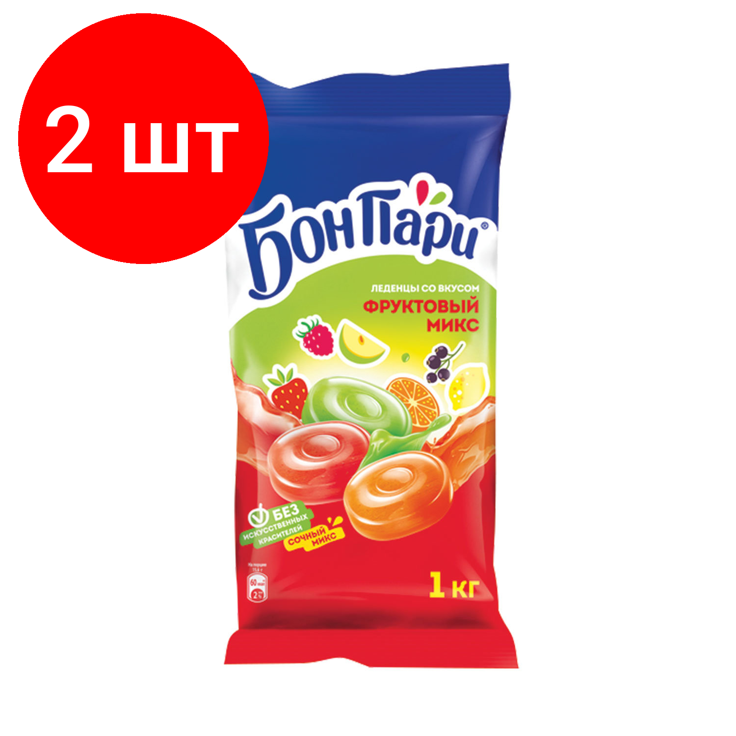 Комплект 2 шт, Леденцы БОН пари "Фруктовый Микс", ассорти 6 вкусов, 1 кг, 11625459
