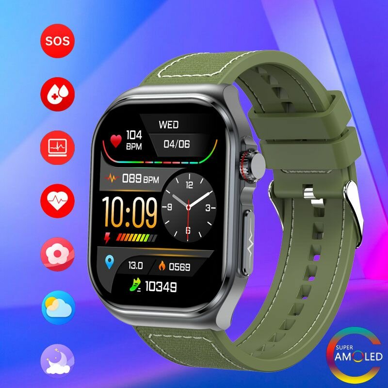 Умные часы для мужчин и женщин, с кислородом крови, ECG, Bluetooth-звонком, Несколько режимов упражнений, 530mAh
