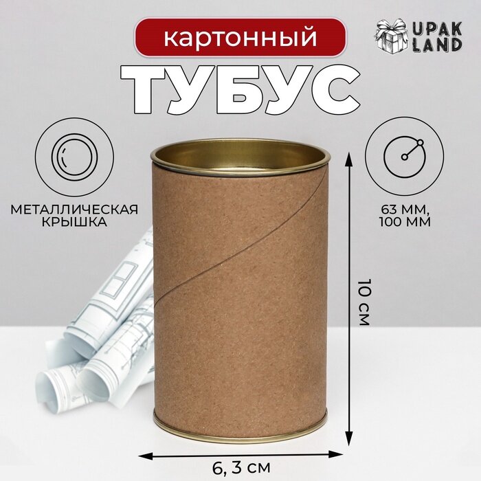 Тубус 63×100 мм (80 мм внутр. высота), картон, металлическая крышка, 2 шт.