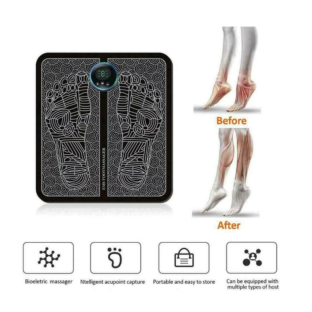 Массажер для ног Fordeal EMS, складной портативный электрический массажный коврик с 6 режимами, 9 уровнями интенсивности, расслабляет напряженные мышцы, снимает боль в ступнях и ногах, перезаряжается через USB