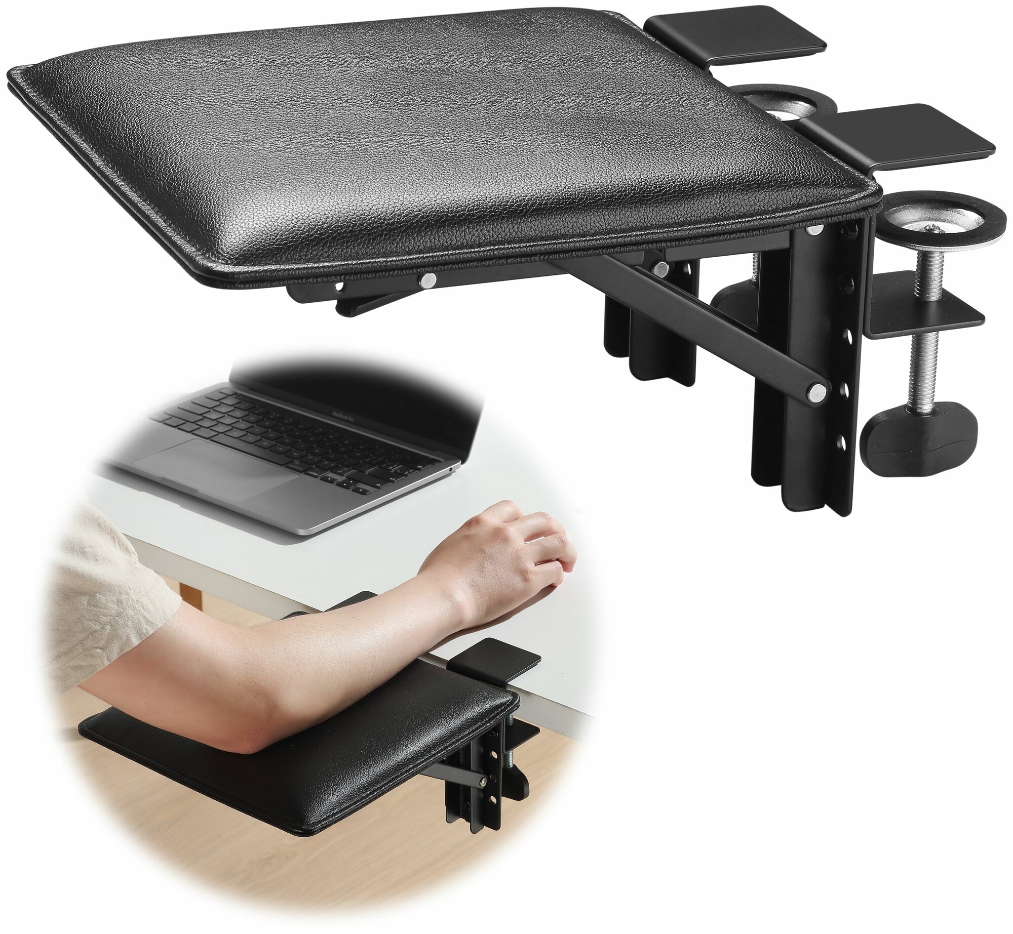 Подлокотник для стола эргономичный с регулировкой высоты и угла, металлическая конструкция, расширяет пространство