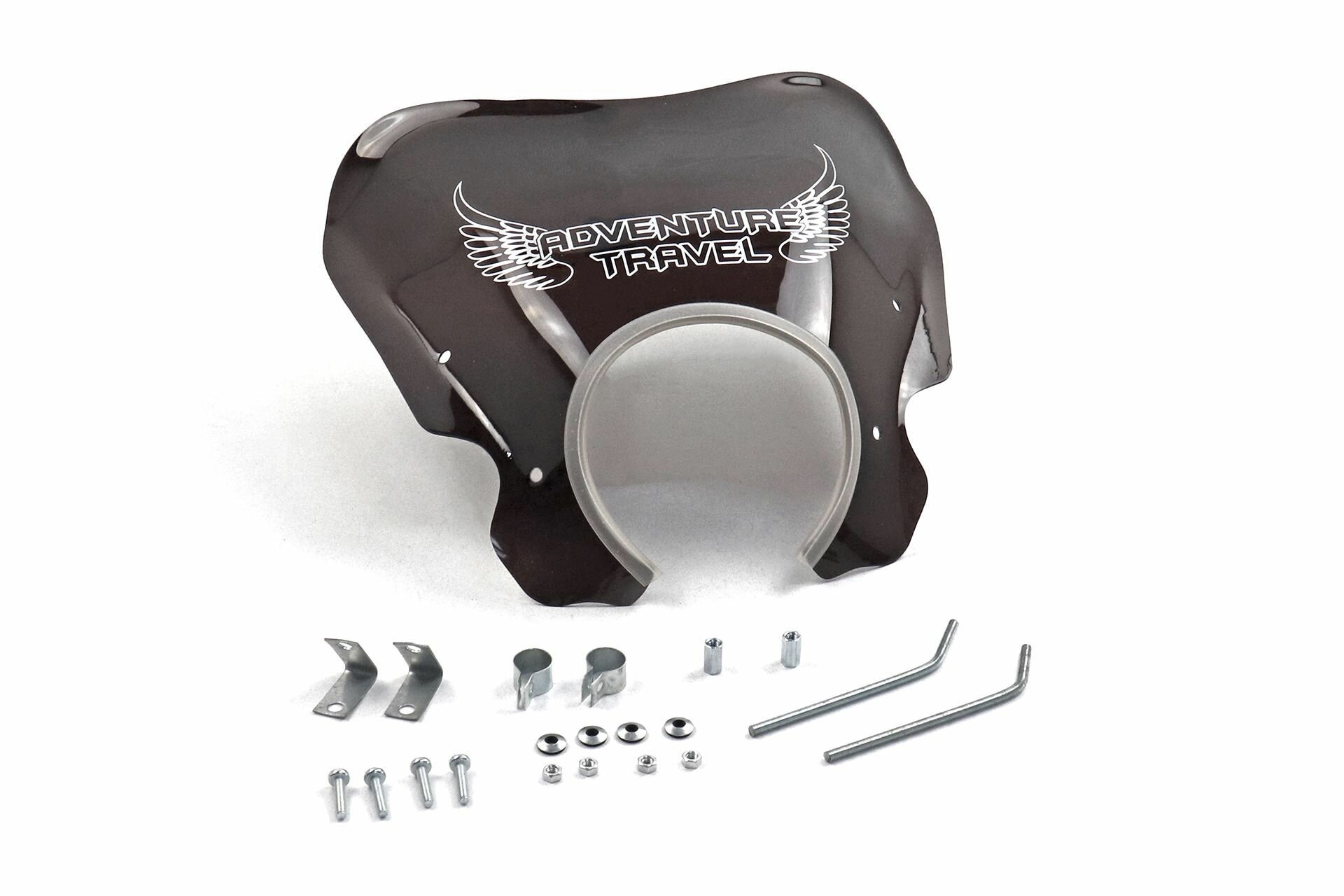 Щиток ветровой (0) (круглая фара) орг. стекло Adventure Travel (Альфа, Дельта, Динго) (с крепежами)