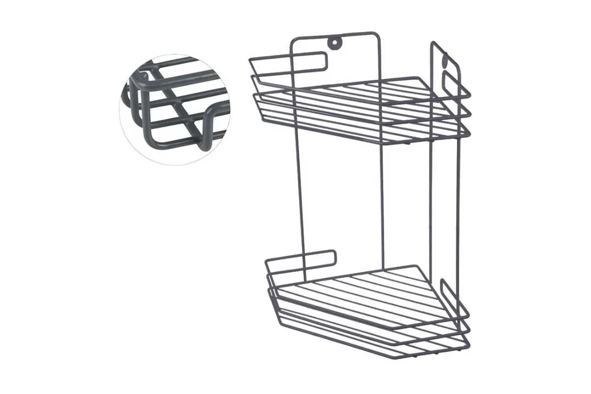 Рыжий кот угловая двухъярусная полка 20,5x20,5x31,5 см графит, термопластичное покрытие