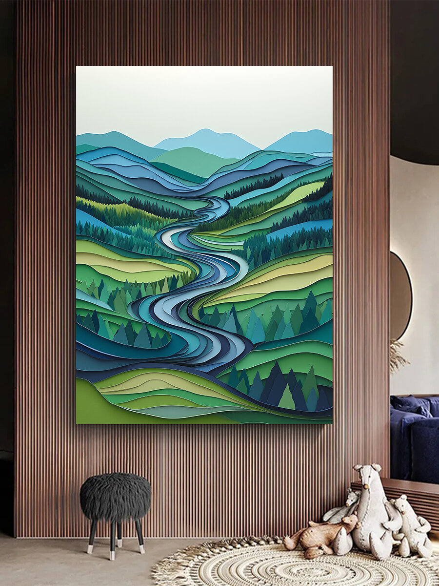 Картина 3Д на стену / природа, горы, солнце, лес, 40х60 см, киригами