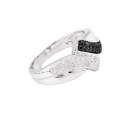 Кольцо дорожка, белое золото, 585 проба, родирование, бриллиант