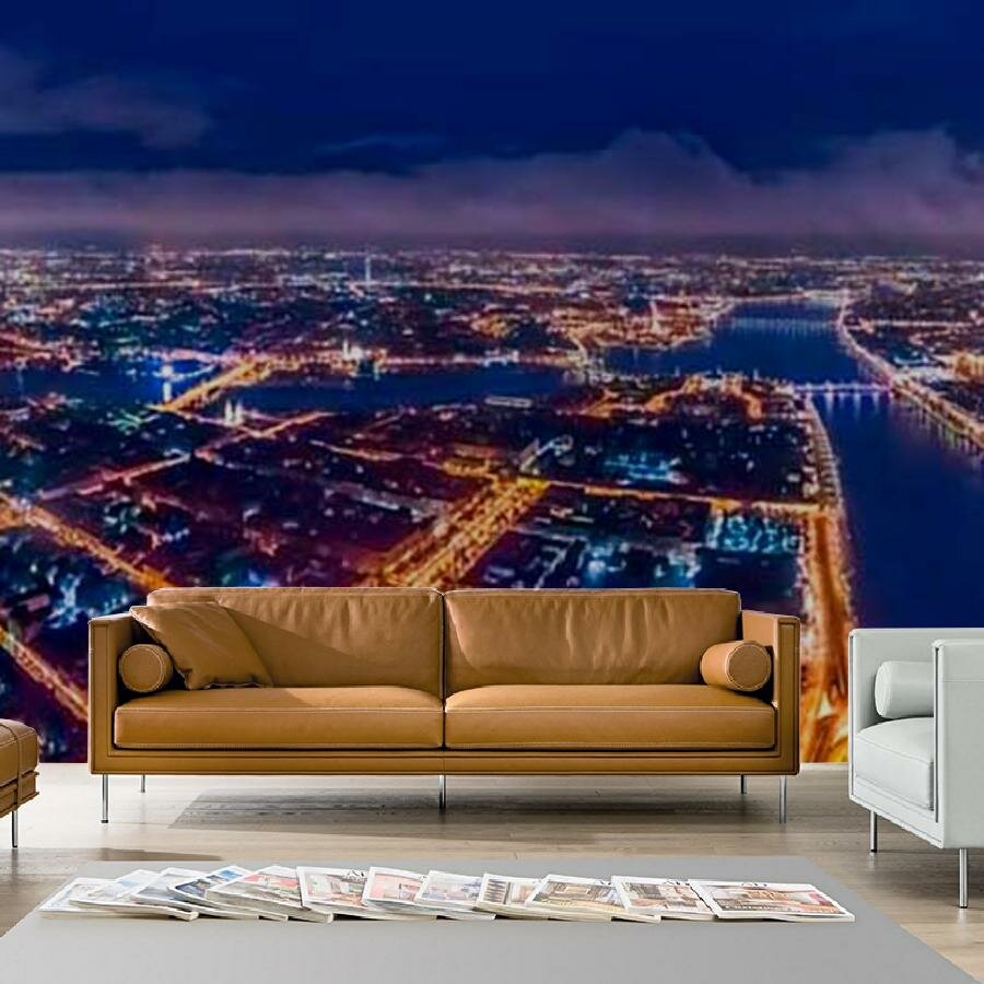 Фотообои Ночной город в огнях 9-710-XL-Холст 270 x 500 см (ВхШ) Бесшовные, флизелиновые, влагостойкие обои