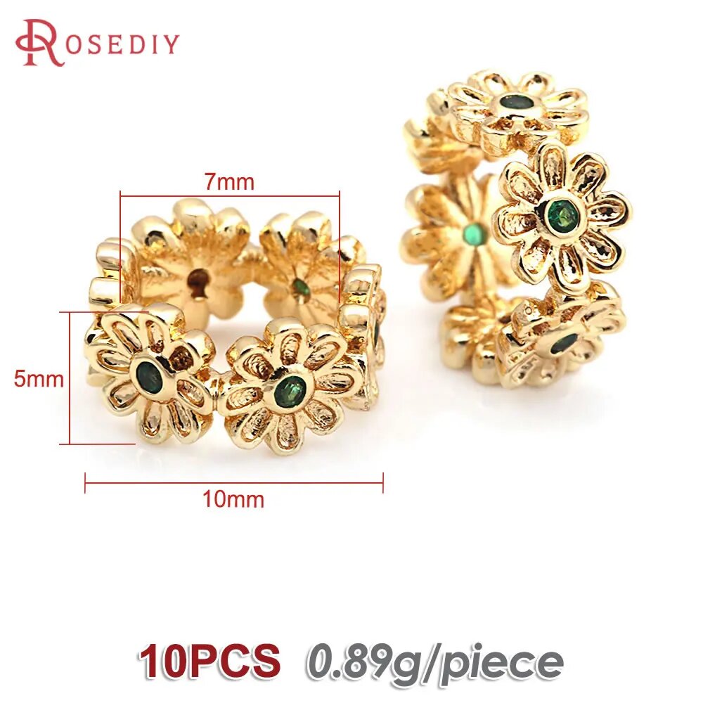 Цветочные бусины-разделители Rosediy из латуни и циркония 49282-18K Gold Color