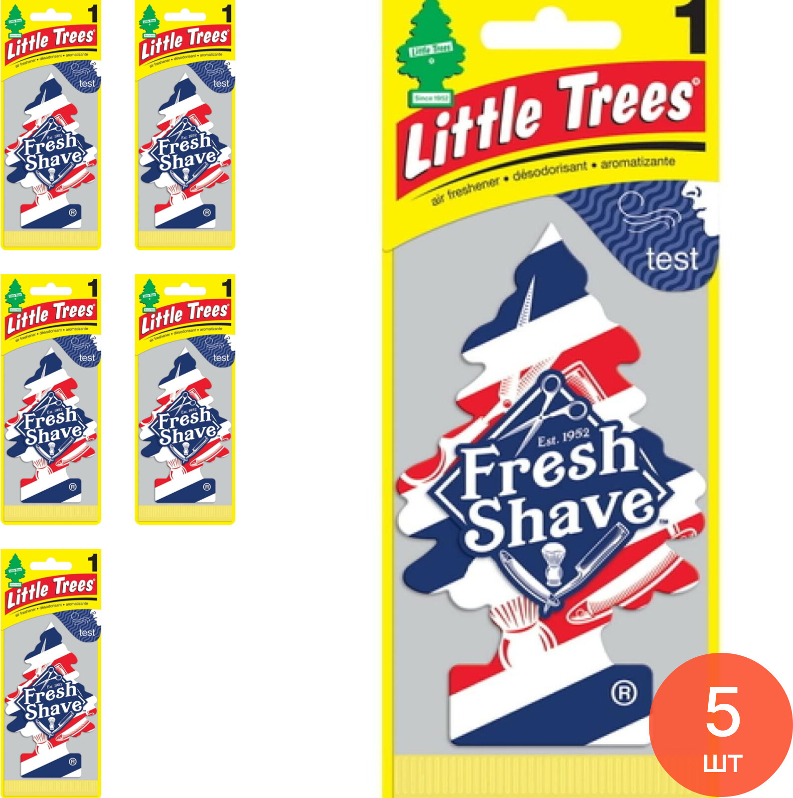 Ароматизатор автомобильный Little Trees / Литтл Трис Ёлочка Fresh Shave подвесной, барбершоп / автотовары (комплект из 5 шт)