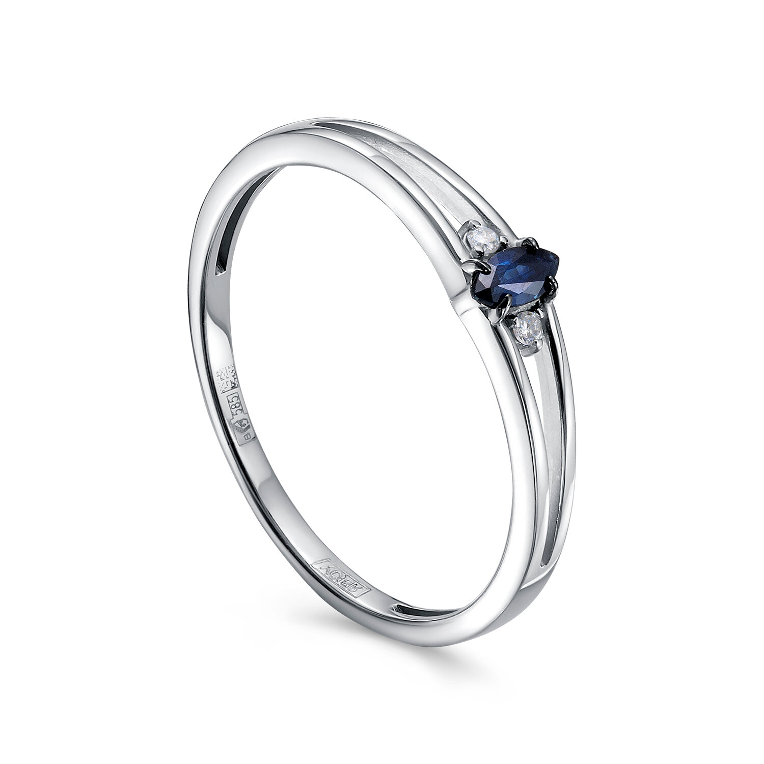 Кольцо, белое золото, 585 проба, сапфир, бриллиант