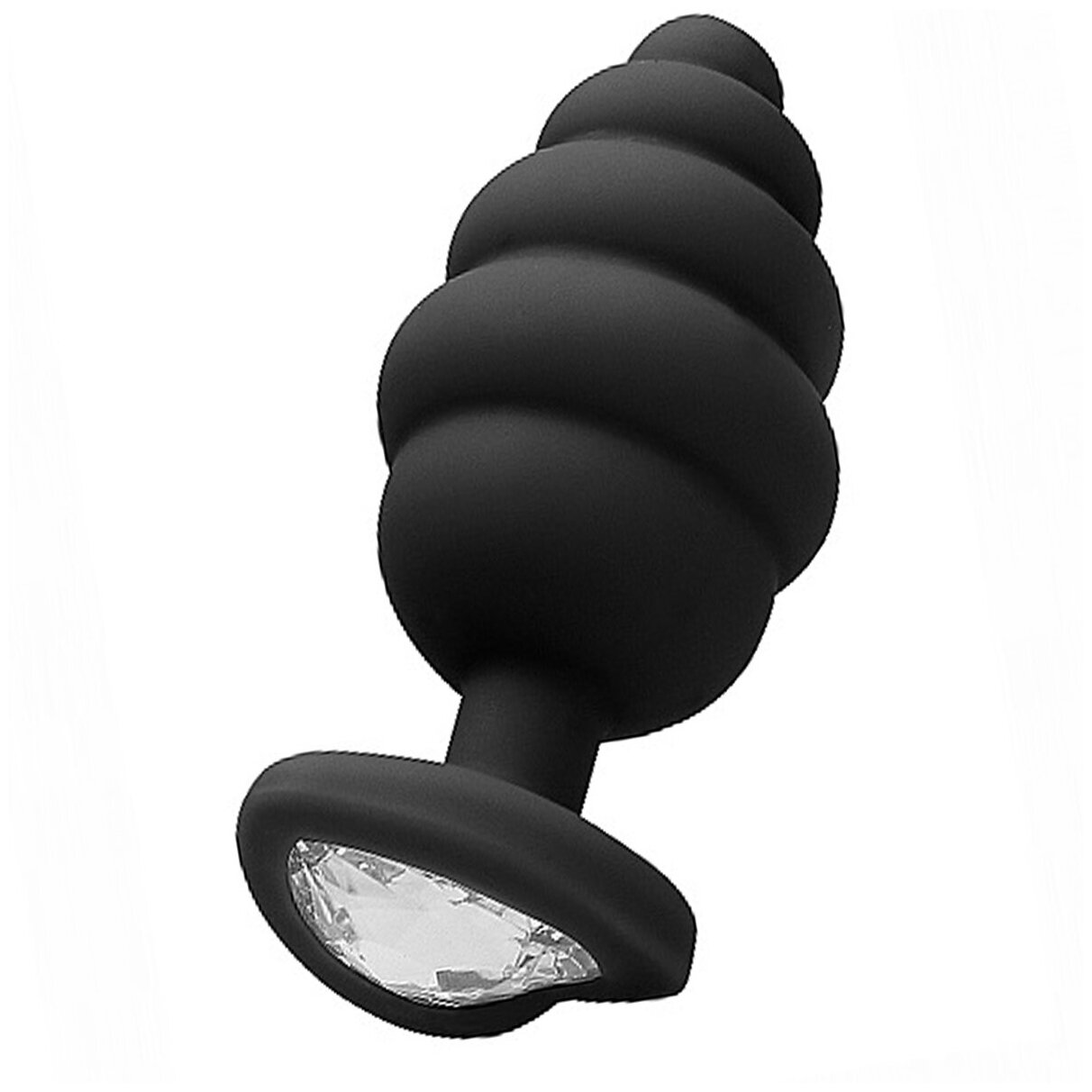 Анальная пробка со стразом в форме сердца Large Ribbed Diamond Heart Plug, черная OU458BLK