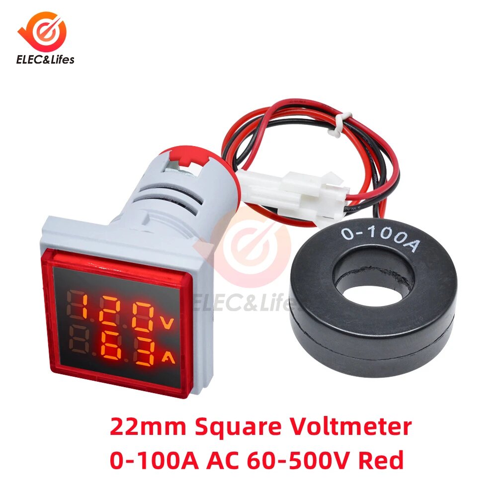Aideepen Квадратный цифровой вольтметр амперметр Voltammeter Red