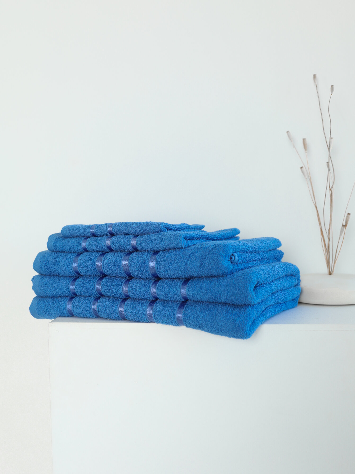 Набор полотенец Белый Лён, махровые, 100 % хлопок, 4 размера, синие