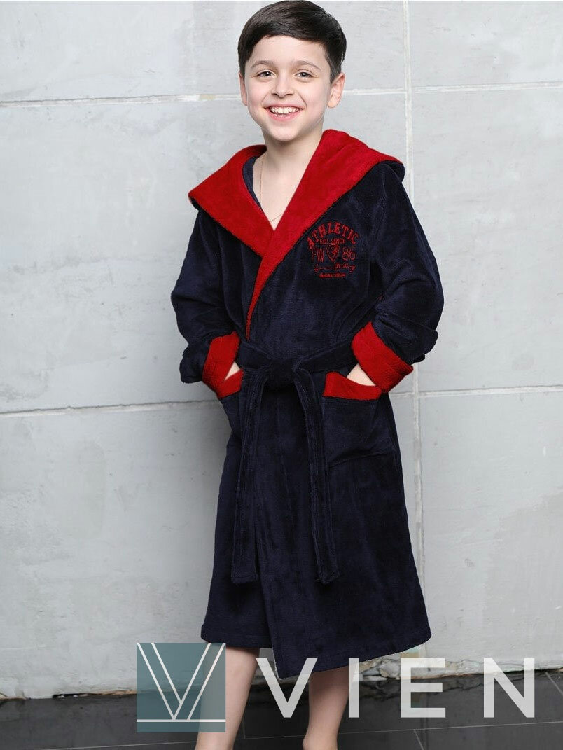 Подростковый халат с капюшоном Atletik junior 1065 синий-красный Wien (синий-красный), Халат на 12 лет