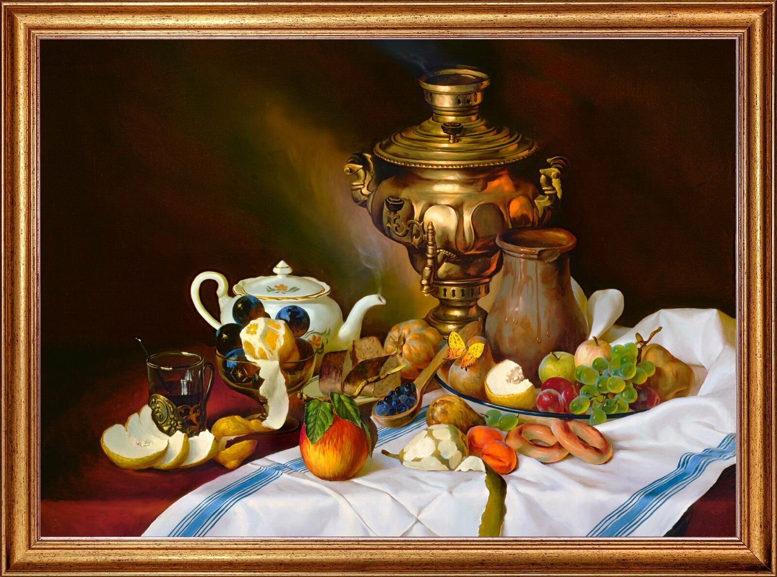 Картина на холсте "Русский завтрак", 50х70 см, художник - Антонов А, Холст на деревянном подрамнике, оформлена в багет, Арт. АА-х11