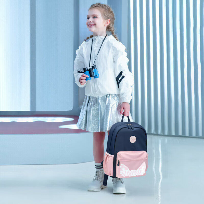 V.NINE Elementary School Student Travel Backpack, Children's Double Shoulder School Bag, Outdoor Hiking Backpack for Boys And Girls, Blue with Pink