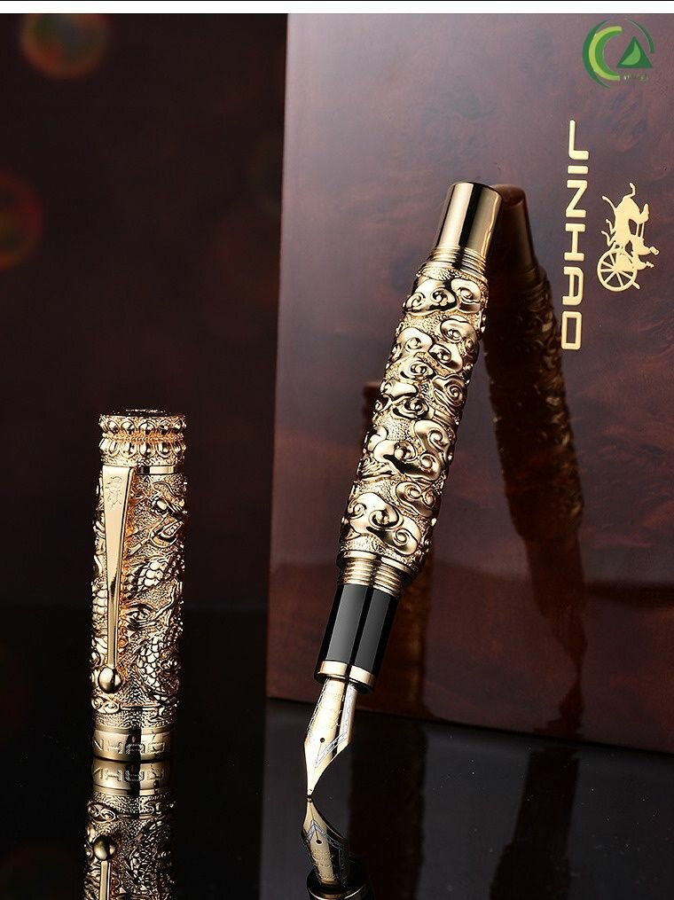 Винтажный китайский стиль с тиснением дракона 18k с позолоченным наконечником подарочная перьевая ручка