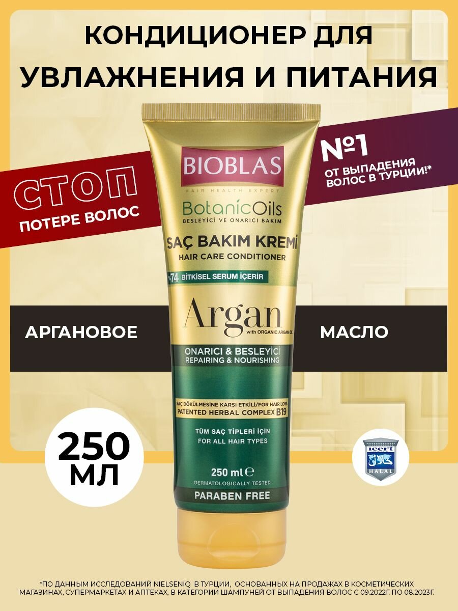 Bioblas Питательный увлажняющий кондиционер для волос против выпадения с аргановым маслом, 250 мл
