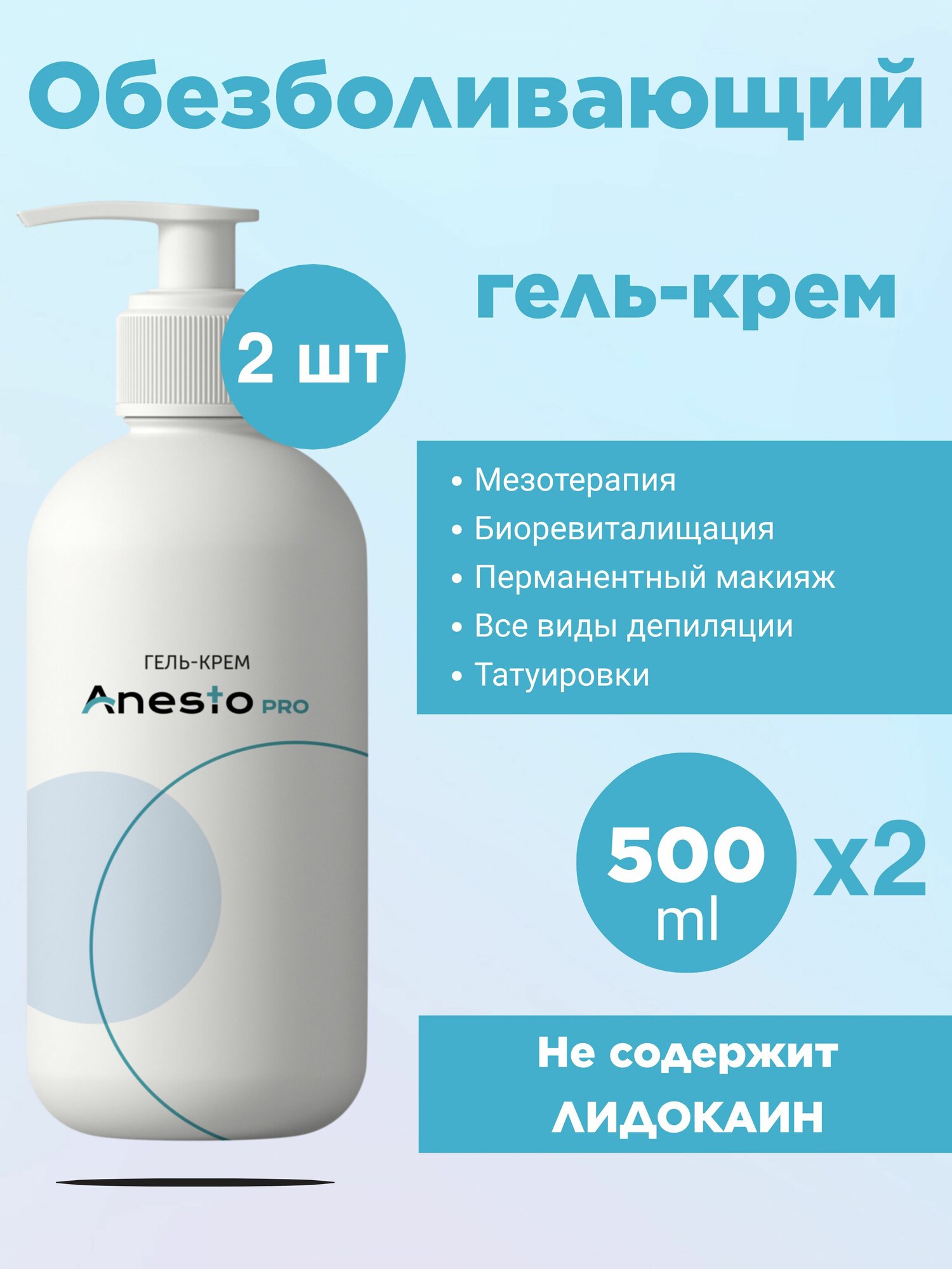 Обезболивающий гель-крем AnestoPRO набор 500 мл 2 шт
