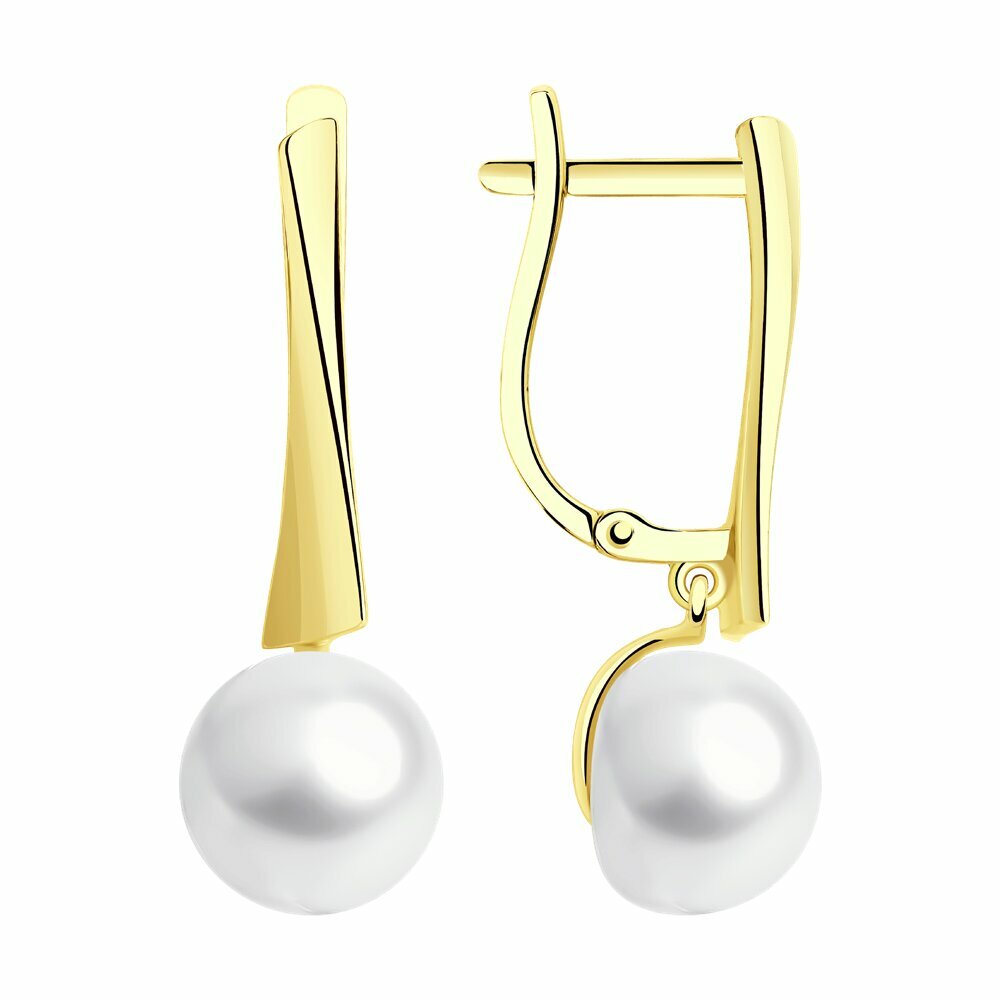 Серьги, желтое золото, 585 проба, жемчуг пресноводный культивированный