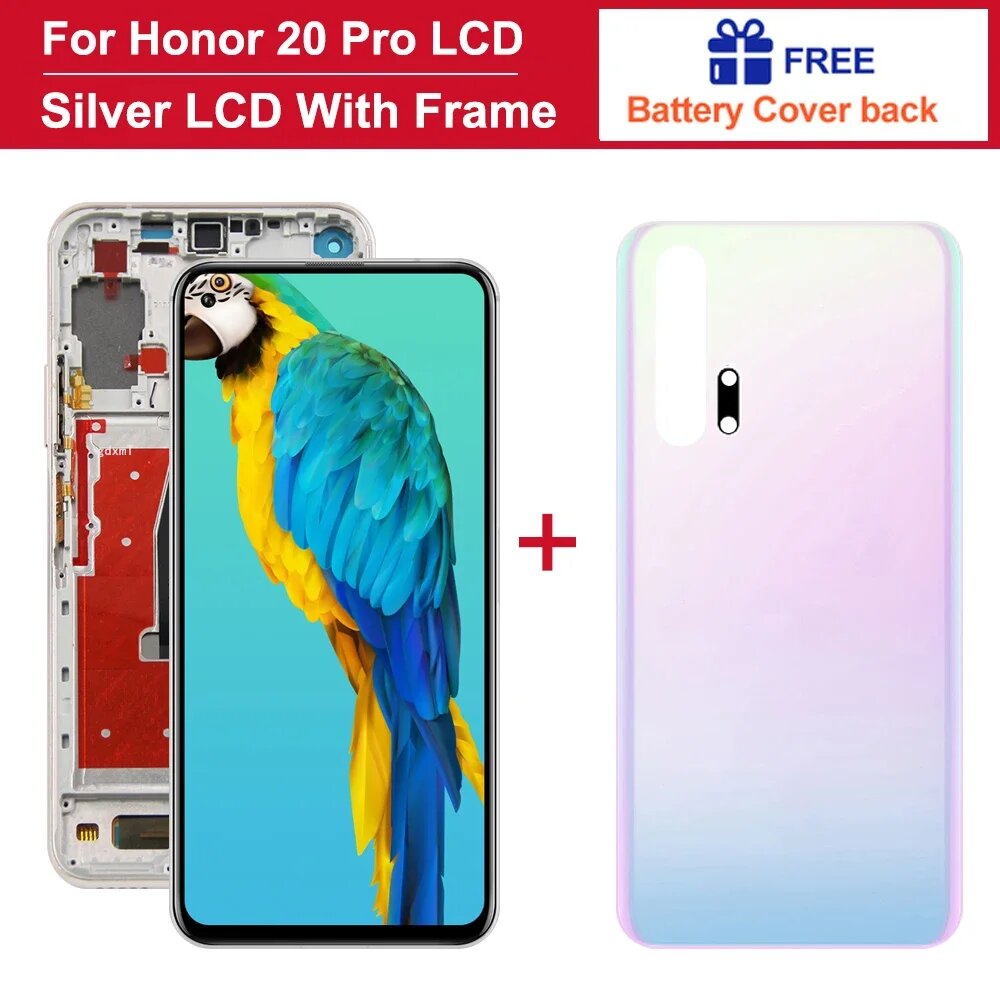 OEM-дисплей для Honor 20 Pro (6.26', YAL-AL10, YAL-L41) в сборе с тачскрином, Silver Frame Cover