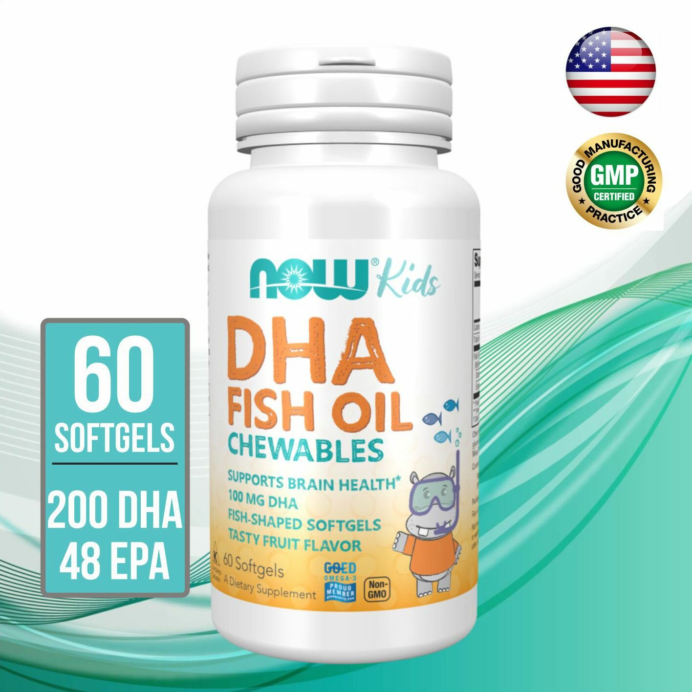 NOW Омега-3 для детей DHA Kids Chewables, 60 капсул