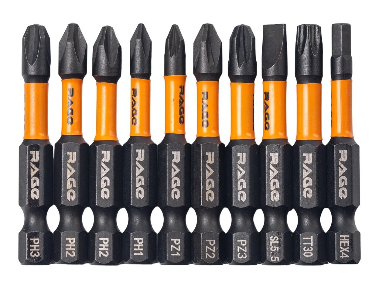 Набор бит торсионных S2 PH PZ SL HEX TORX x 50 мм, 10 шт RAGE by VIRA