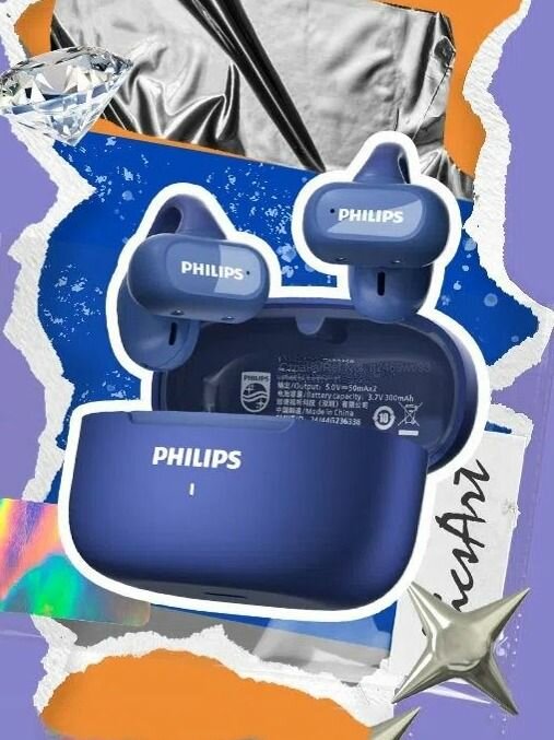 Беспроводная Bluetooth-гарнитура Philips Qi с костной проводимостью, вставляемая в ухо и не вкладываемая в ухо для снижения шума при звонках