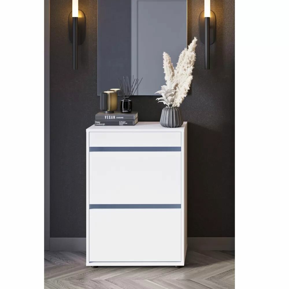 Обувница 2х секционная 600 с ящиком BOSA белый/белый 600х866х374, Гросс