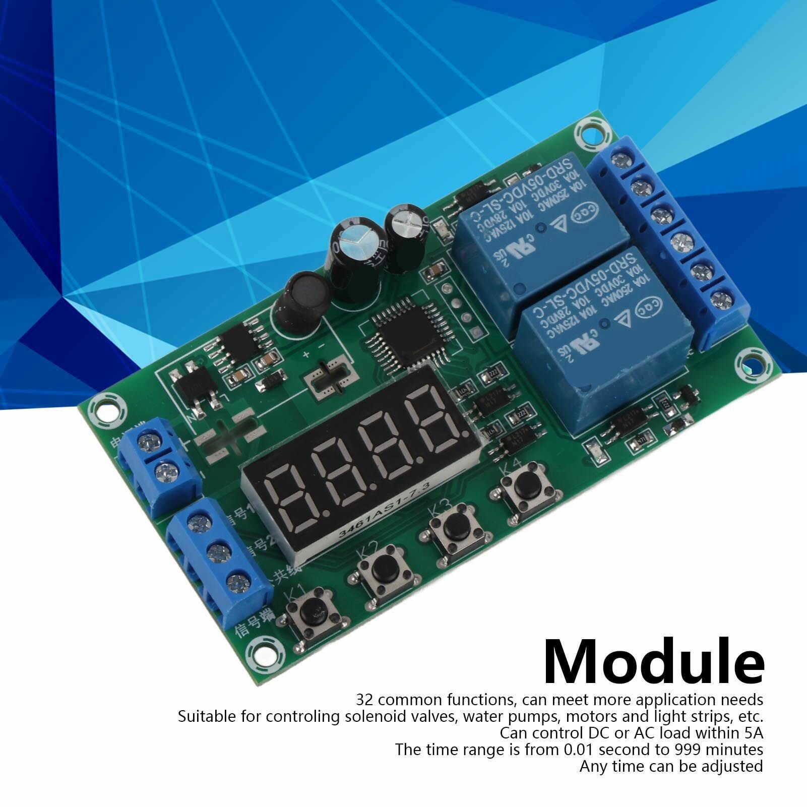 Модуль реле задержки, 2-канальный импульсный триггер YF-7 DC7-30 В для управления электромагнитным клапаном