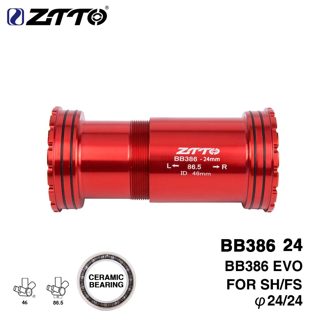 ZTTO BB386 CERAMIC 24 EVO каретка для горных велосипедов Красный, BB386-24 CERAMIC RED