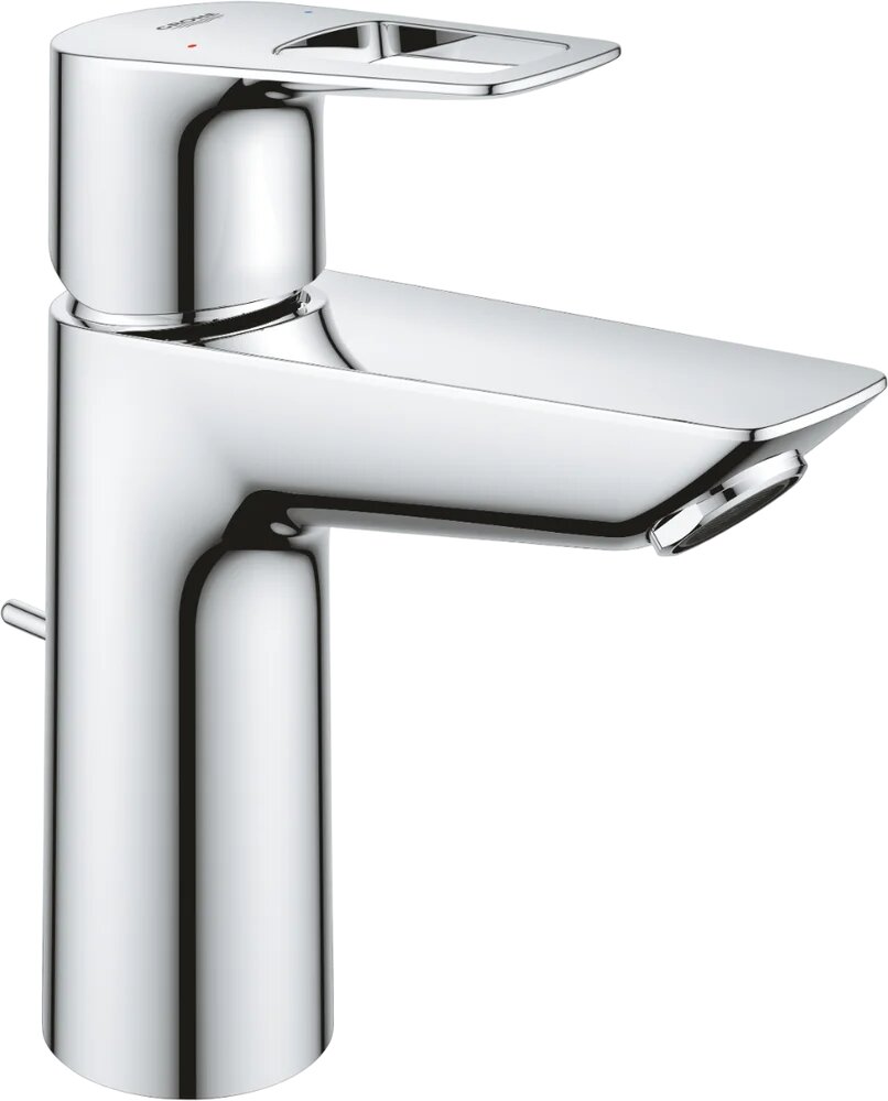 Смеситель для раковины Grohe BauLoop 23762001 хром, глянцевый, кран для ванной в раковину, из латуни, рычажный, с керамическим картриджем, с функцией экономии расхода, с донным клапаном