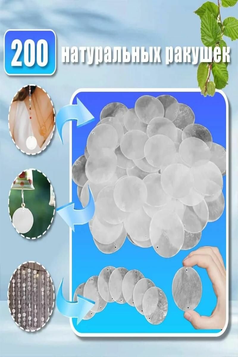 200 шт. круглые натуральные ракушки, морские раковины капиз, 2-дюймовые ракушки устриц