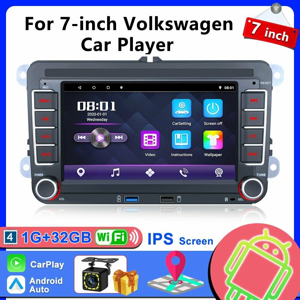 Автомагнитола 2 дин Андроид 7 дюймов for экран Фольксваген/Volkswagen SKODA SEAT Polo Rapid, Android Auto, Carplay, Gps навигатор, Мультимедиа плеер