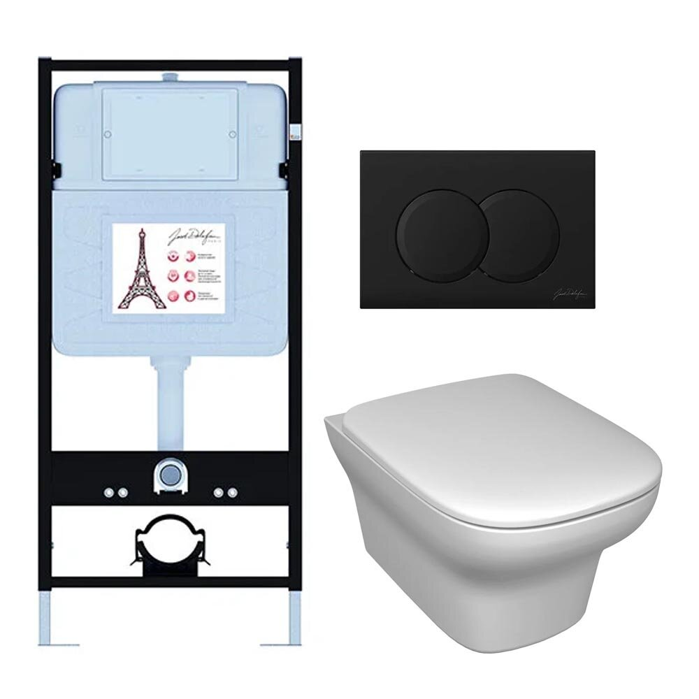 Подвесной унитаз c инсталляцией и клавишей смыва Jacob Delafon Vox E21747RU-BL (E36495-NF+E36496-BL+EDM102+E20142)